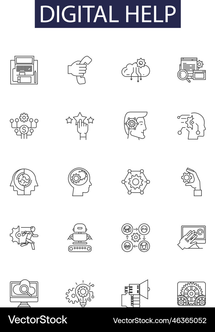 Digital help line icons and signs Royalty Free Vector Image