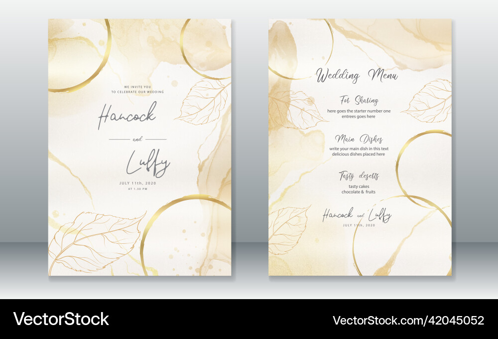 Golden wedding invitation card template Royalty Free Vector