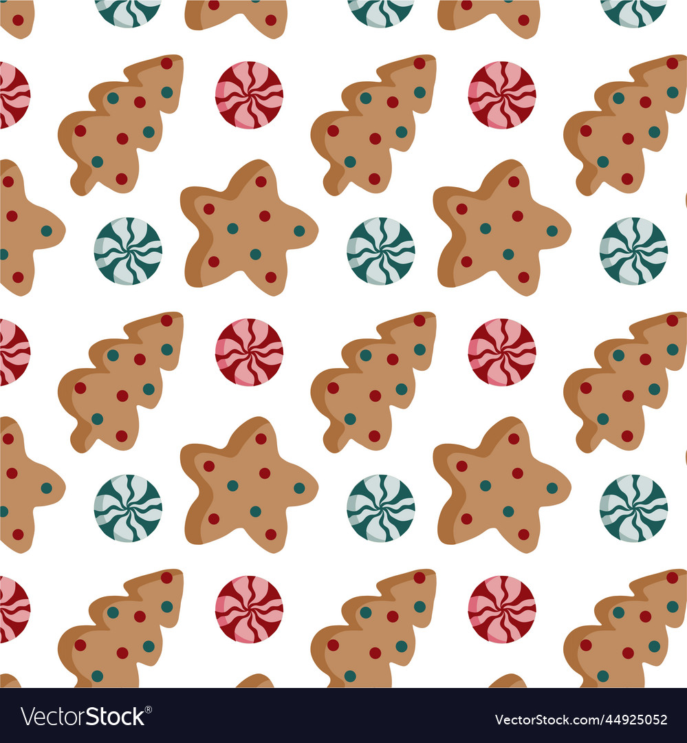 Pattern christmas with gingerbread and lollipops Vector Image