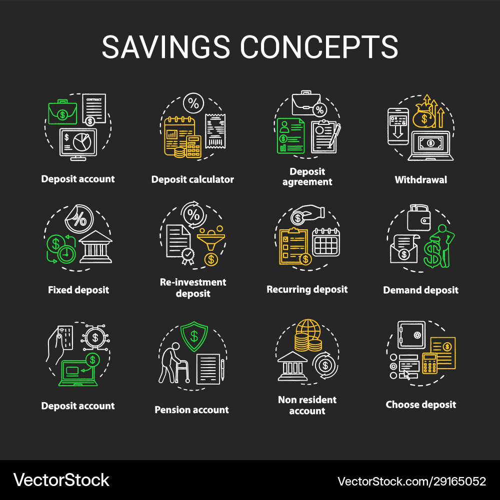 Savings concept chalk concept icons set different Vector Image