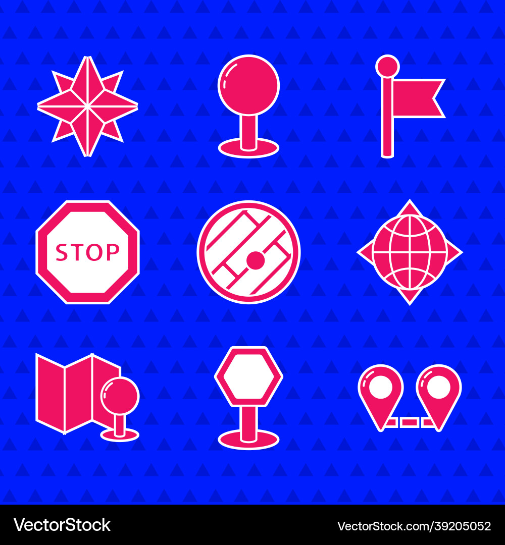 Set folded map with location road traffic sign Vector Image