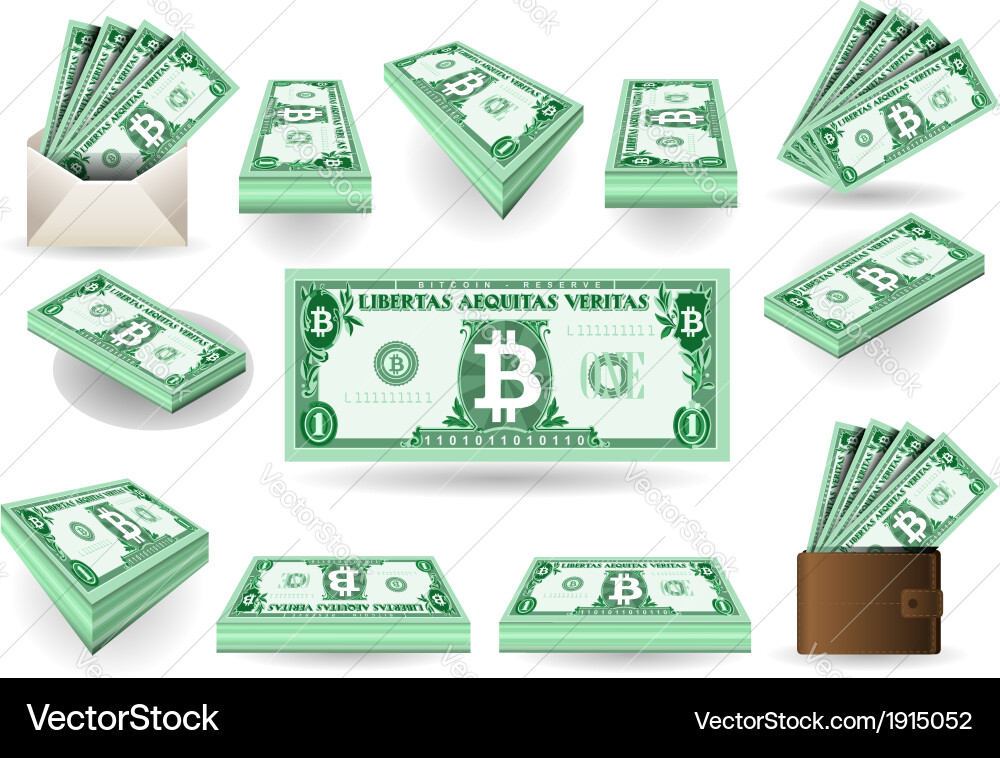 Set of one bitcoins banknotes Royalty Free Vector Image