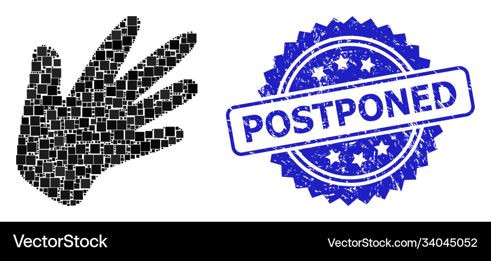 Textured postponed stamp seal and square dot Vector Image