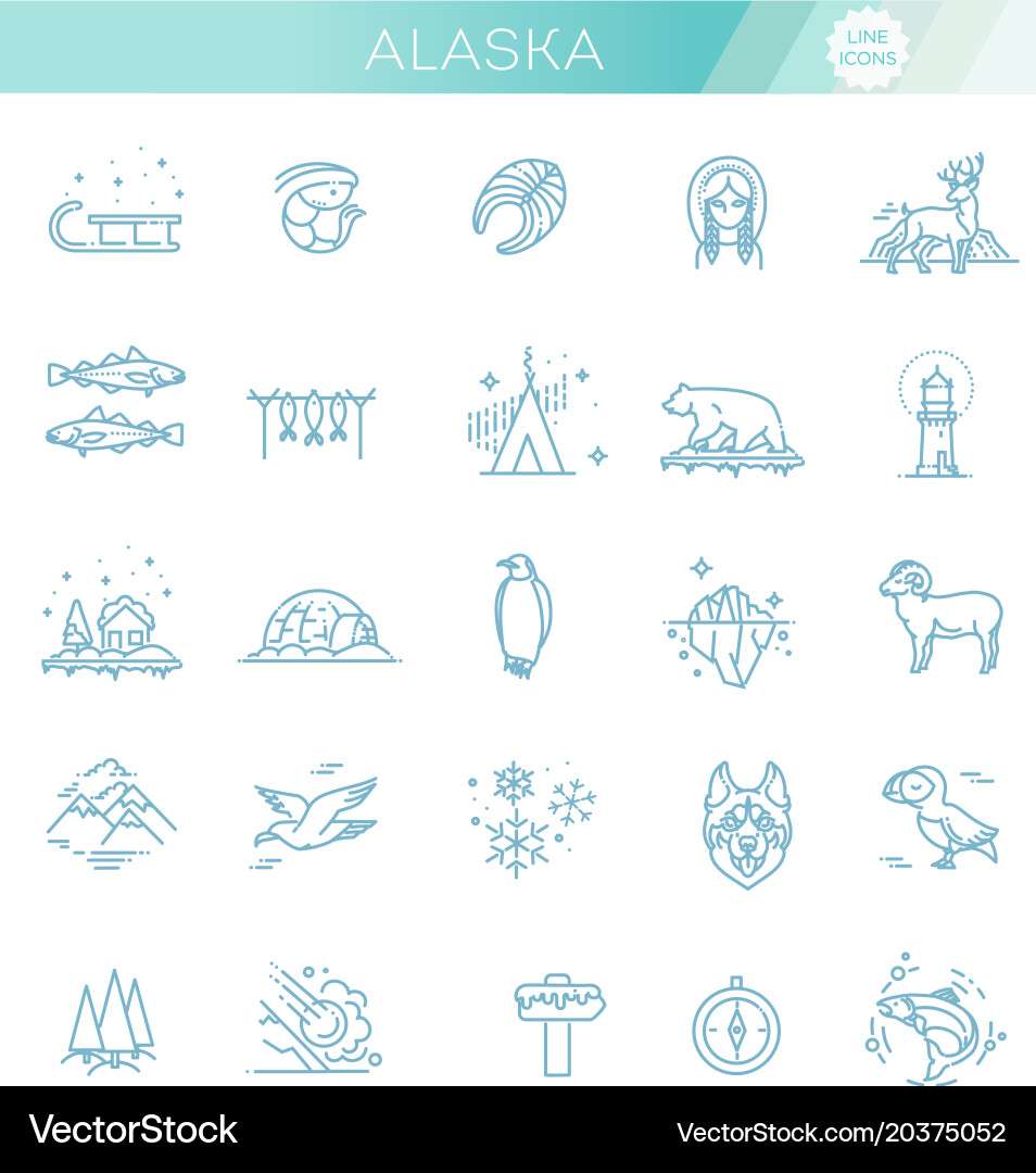 Thin line arctic icons set north pole outline Vector Image