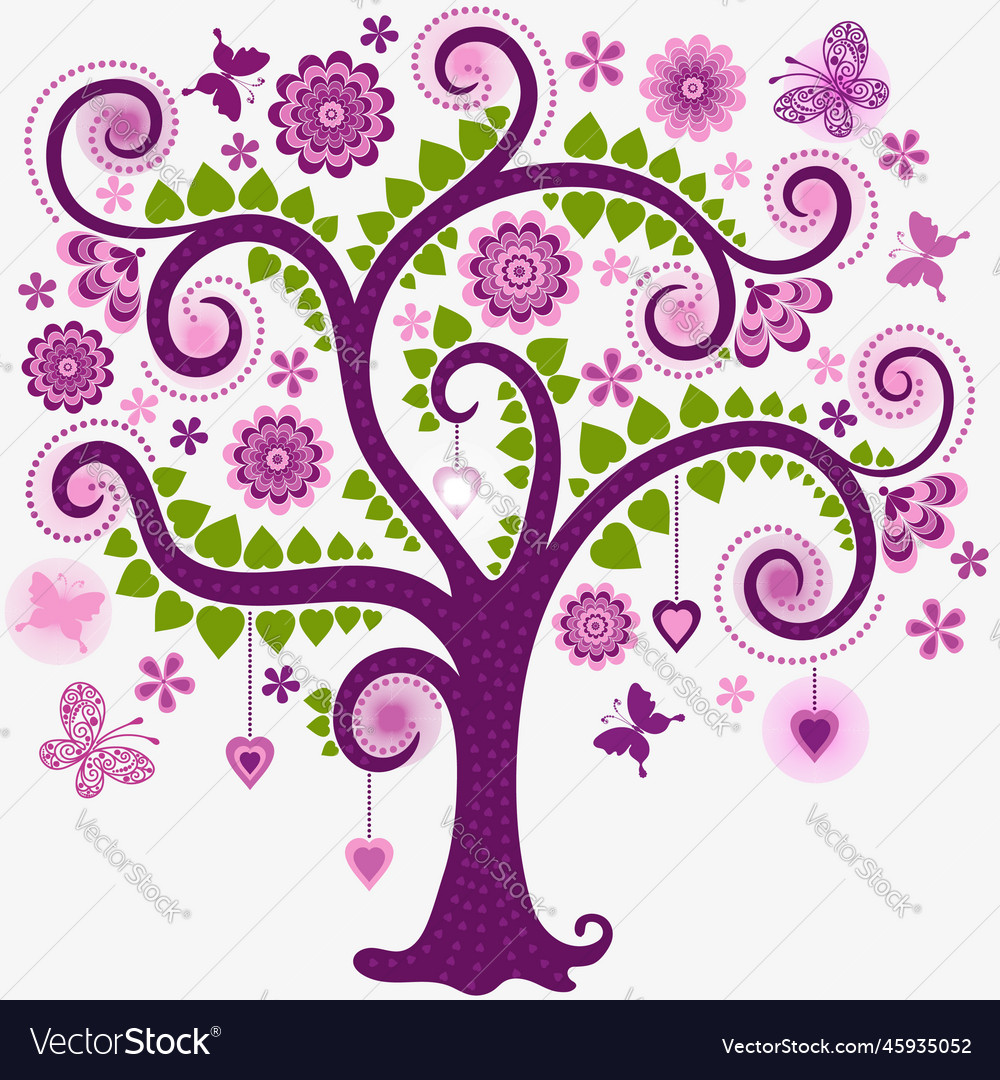 Valentine frame with colorful spring tree Vector Image