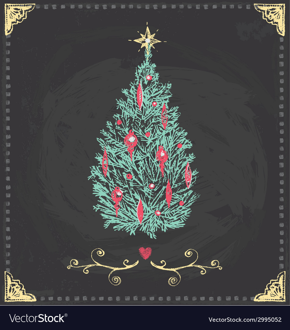 Vintage christmas tree chalkboard hand drawn set Vector Image