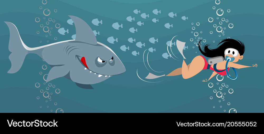 Woman escaping from a shark Royalty Free Vector Image