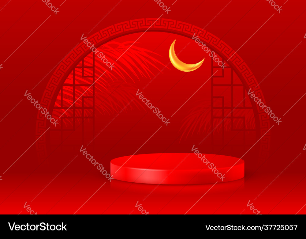 Asian style background template with podium Vector Image