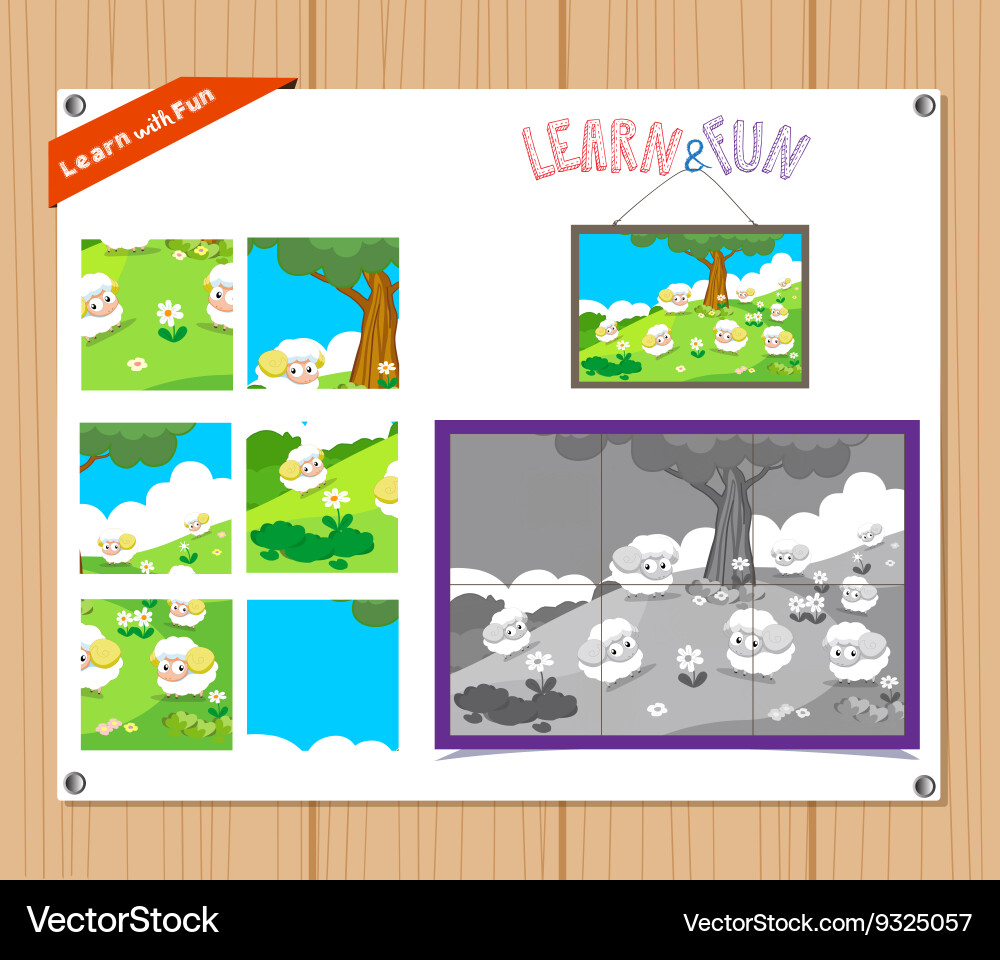 Cartoon education jigsaw puzzle game Royalty Free Vector