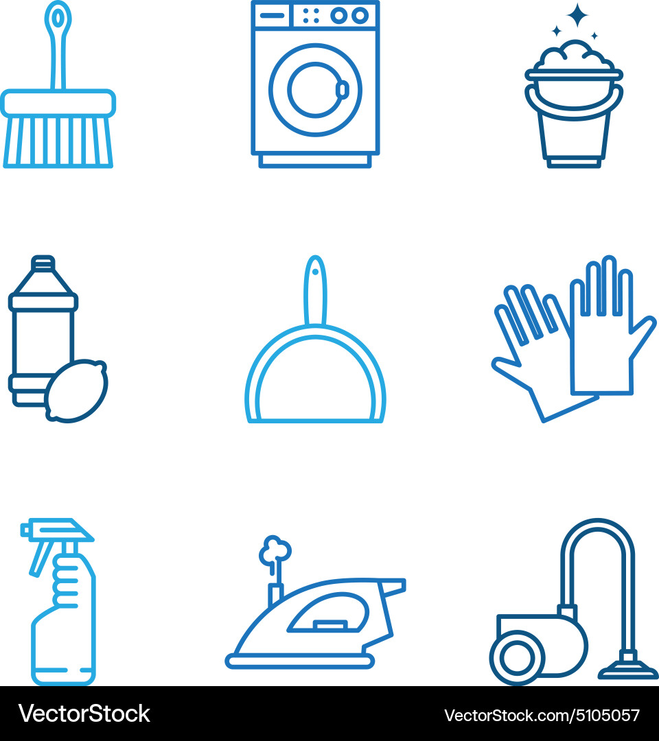 Cleaning tools icons in flat color style Vector Image