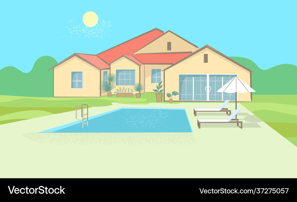 Cottage with a swimming pool Royalty Free Vector Image