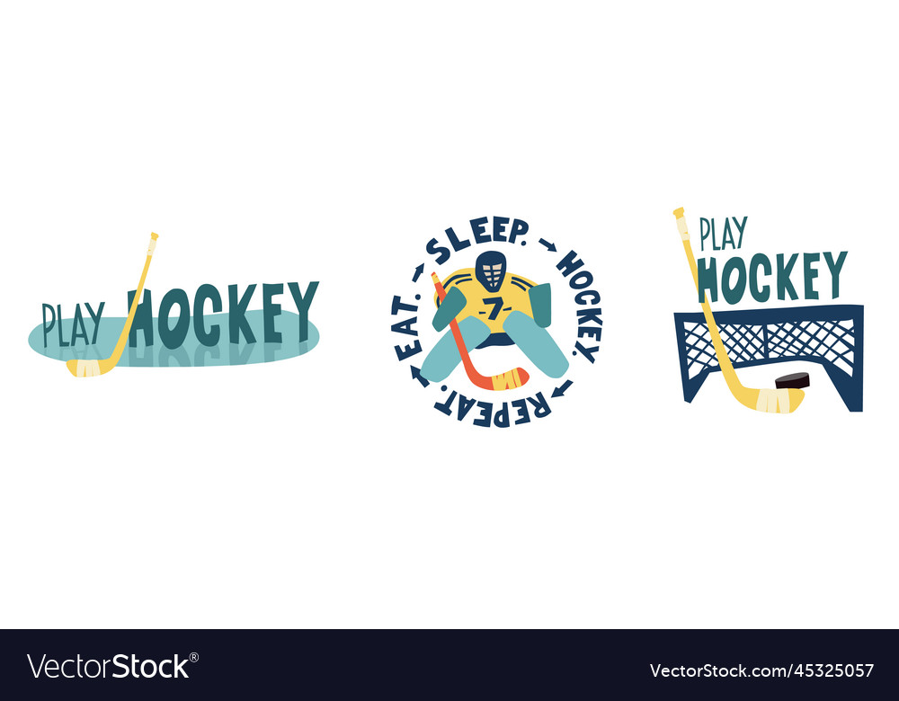 Ice hockey labels set with lettering and quote Vector Image