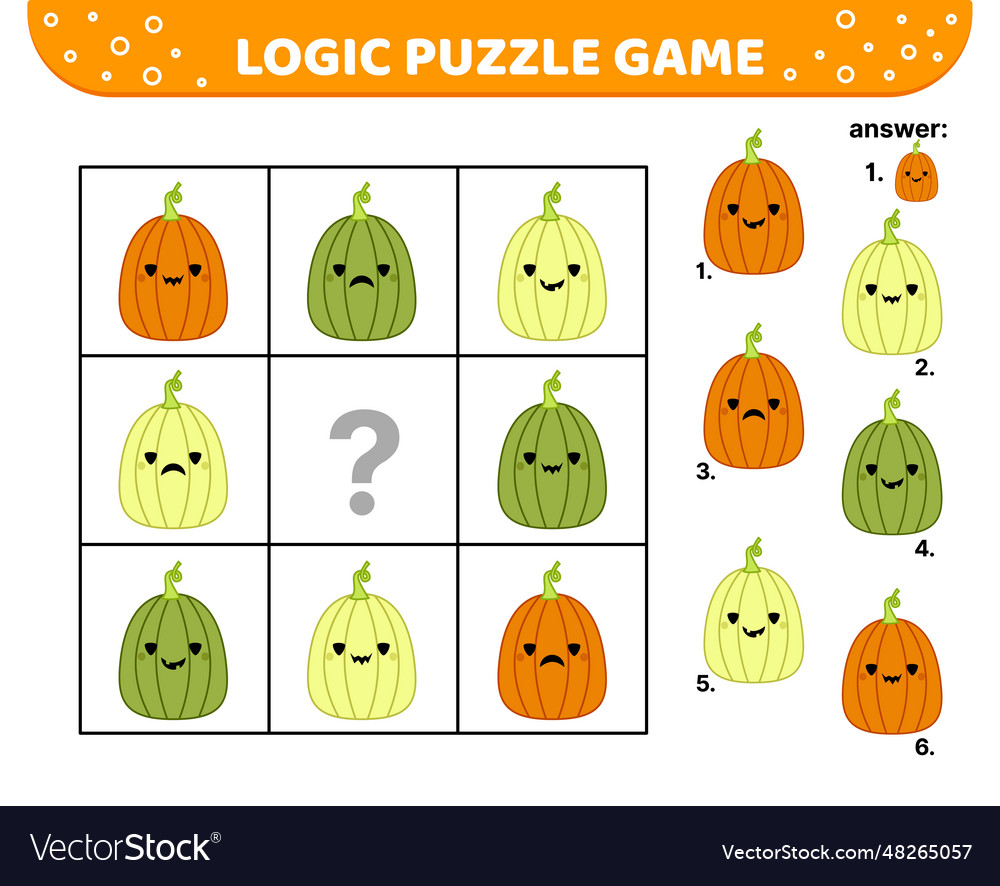 Logic puzzle game scary pumpkin halloween for Vector Image