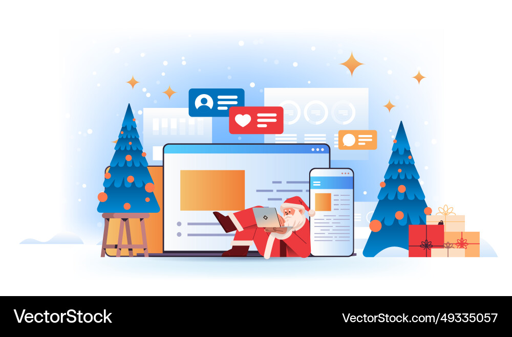 Santa claus in red costume using chatting apps Vector Image