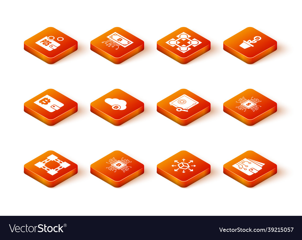 Set blockchain technology cpu mining farm Vector Image