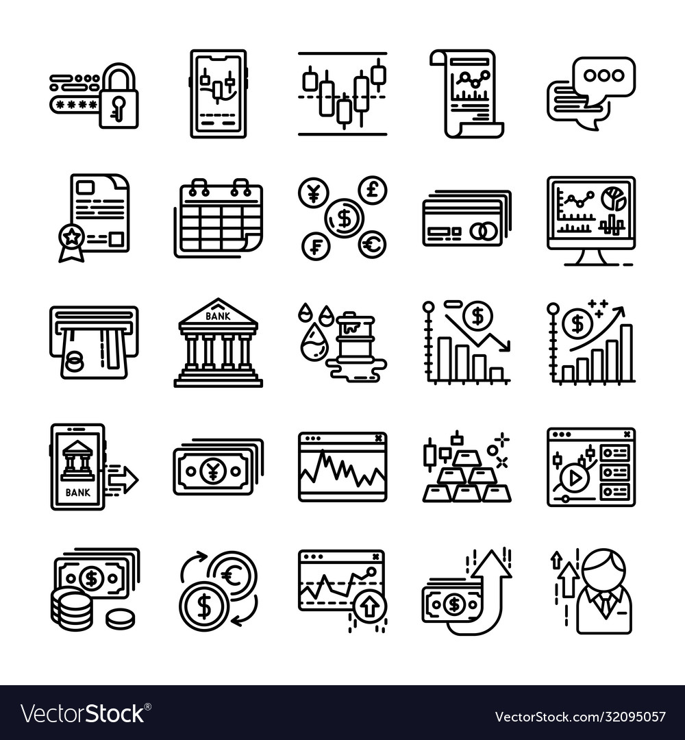 Set finance related line icons vol1 Royalty Free Vector
