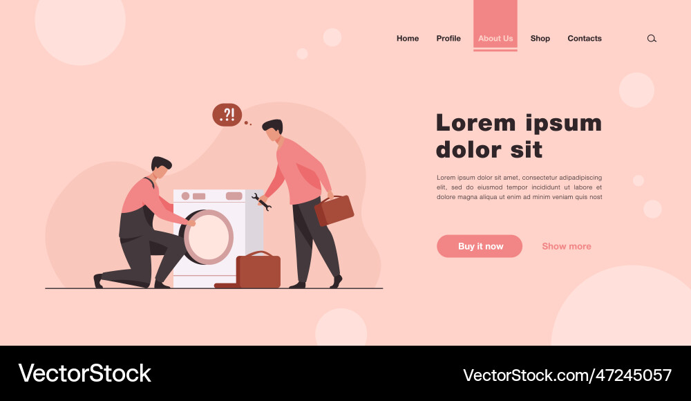 Two repairmen fixing washing machine Royalty Free Vector