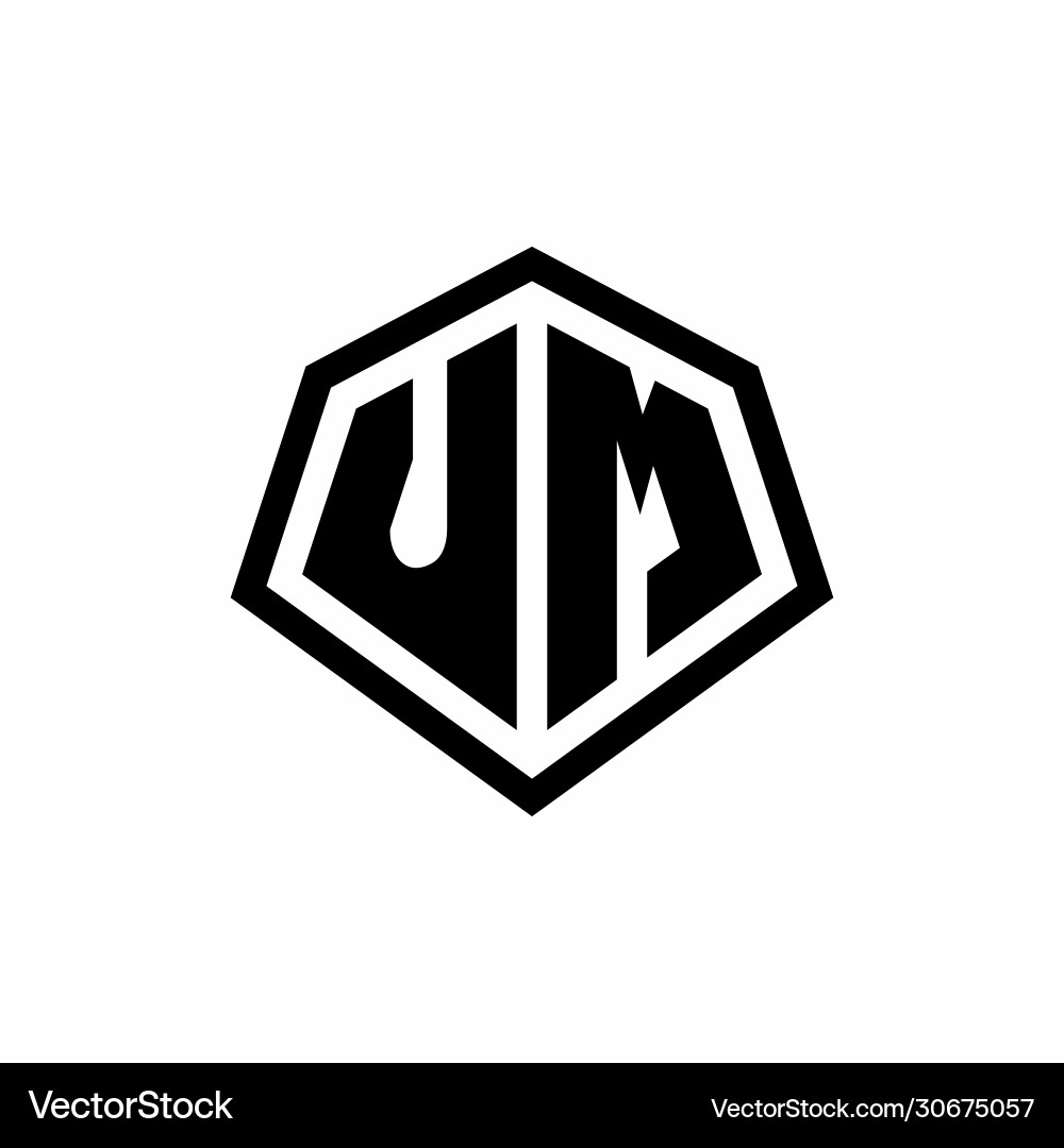 Um monogram logo with hexagon shape and line Vector Image