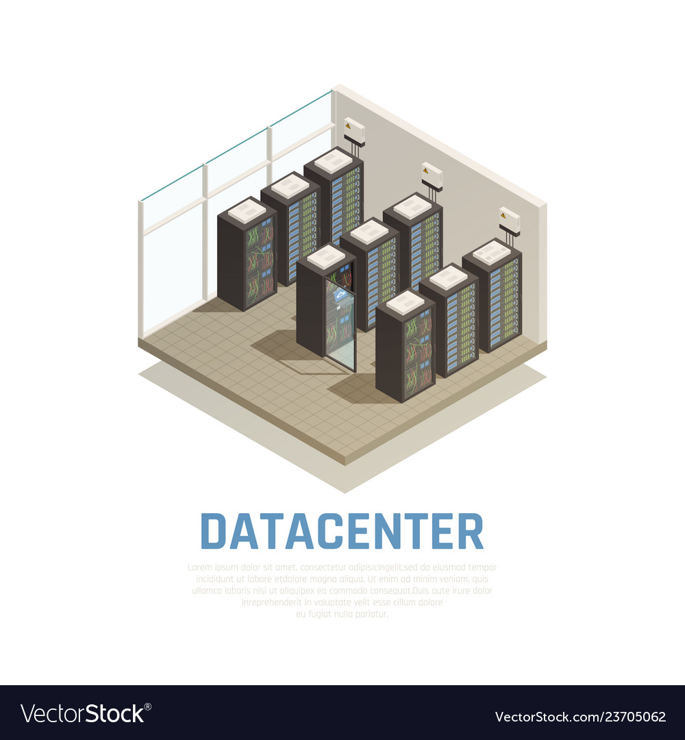 Datacenter isometric composition Royalty Free Vector Image