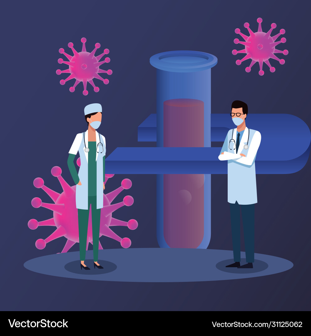 Doctors couple with laboratory equipment Vector Image