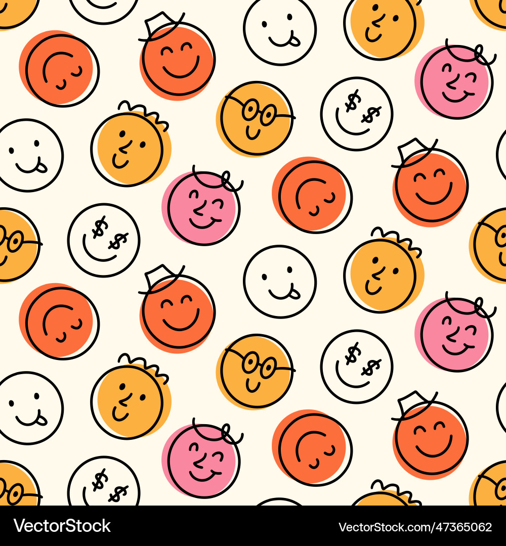 Fun emoji icons seamless pattern emoticon faces Vector Image