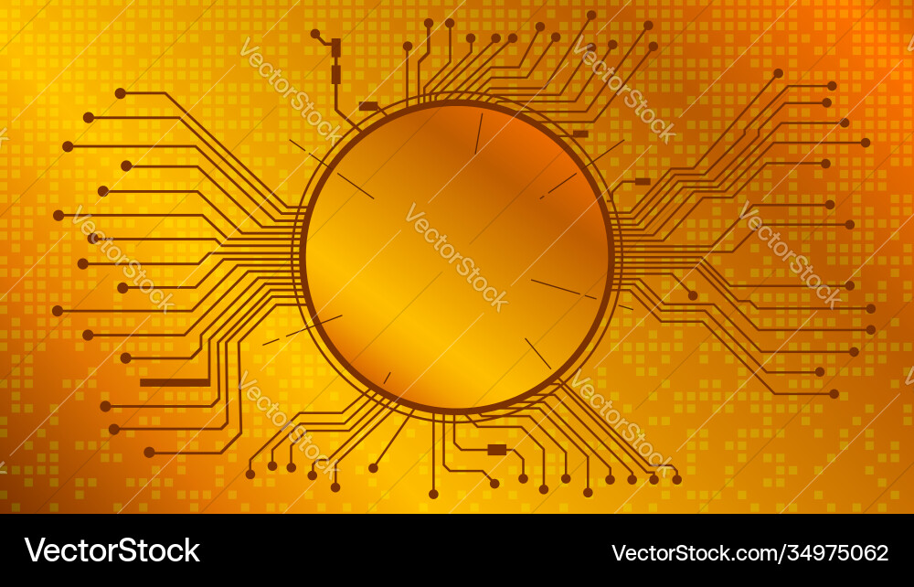 Golden digital circle with circuit board tracks Vector Image
