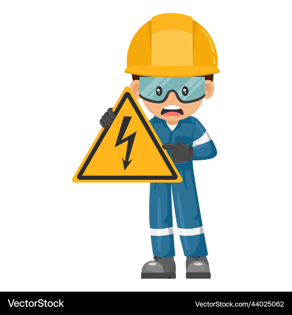Industrial worker with electrical hazard sign Vector Image