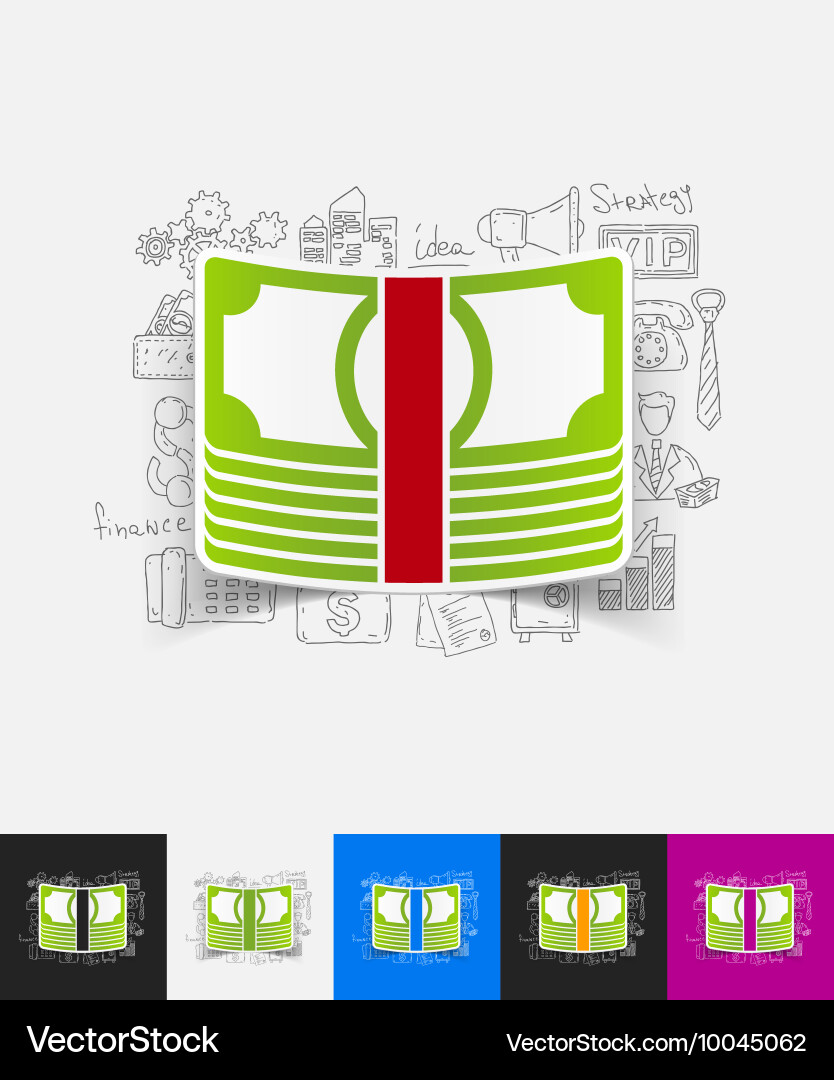 Money paper sticker with hand drawn elements Vector Image