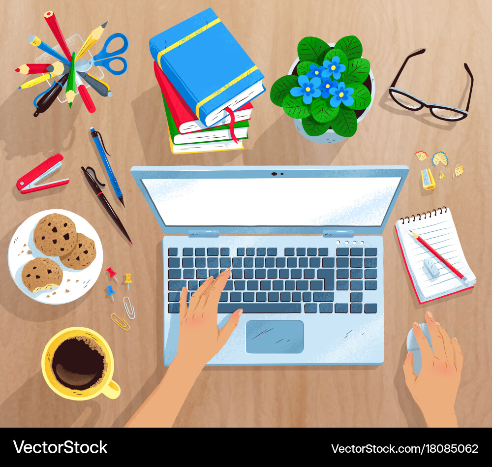 Top view of workplace Royalty Free Vector Image