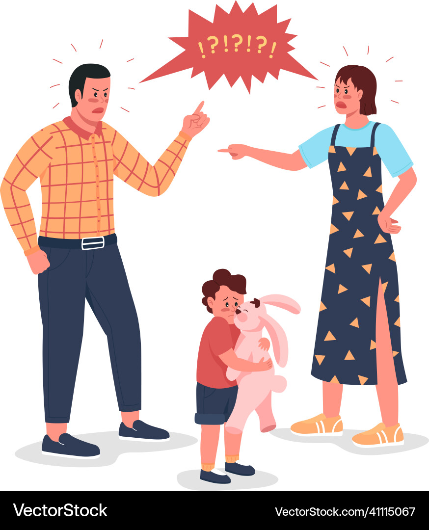 Arguing parents with scared child flat color Vector Image