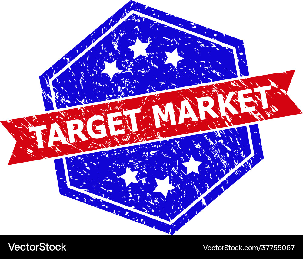 Hexagonal bicolor target market seal with unclean Vector Image