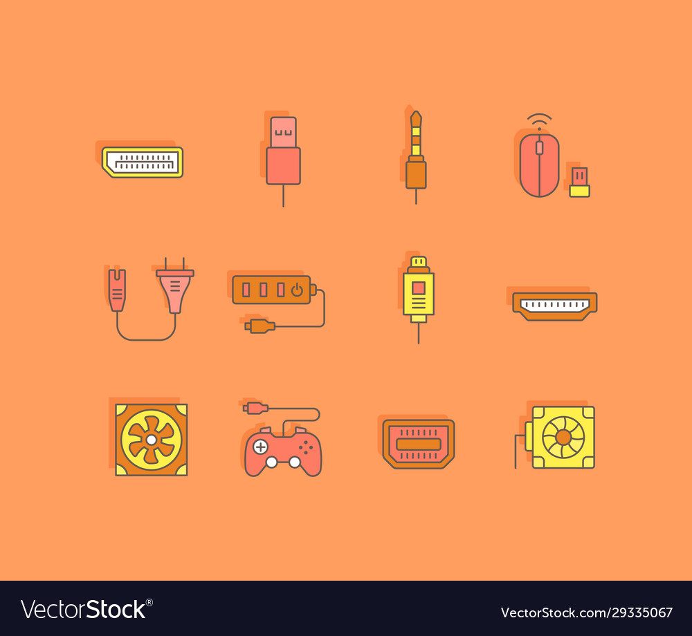 Set simple line icons upgrading computer Vector Image