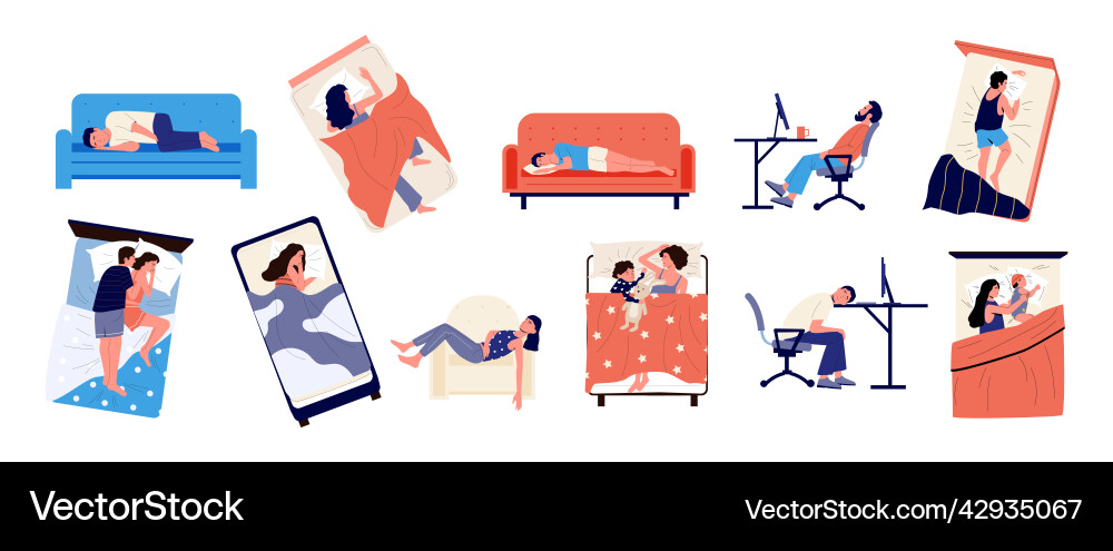 Sleeping characters cartoon people sleep Vector Image