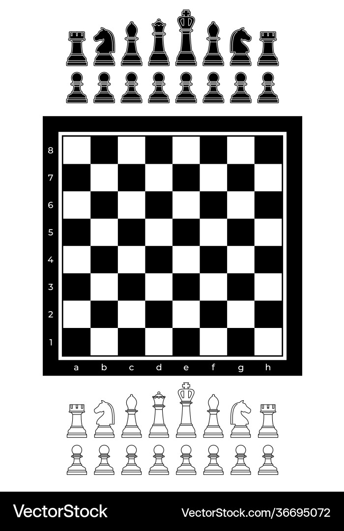 Black and white chess set with chess board Vector Image