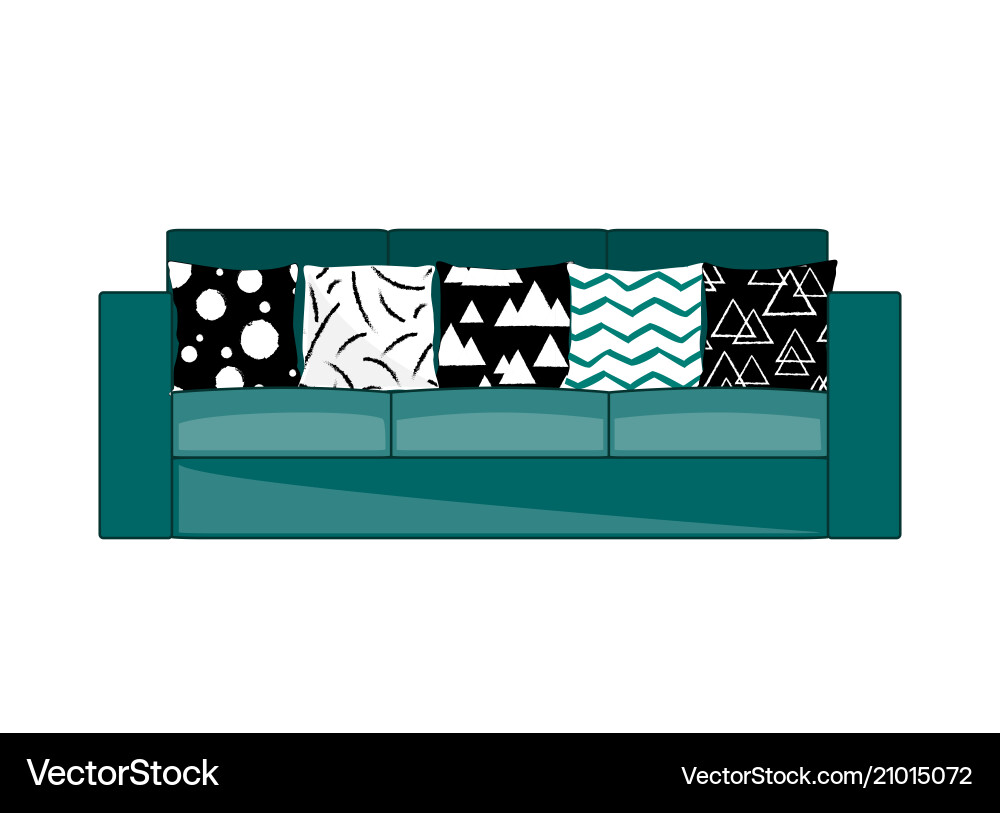 Cyan fabric three-seat modern sofa with modern Vector Image