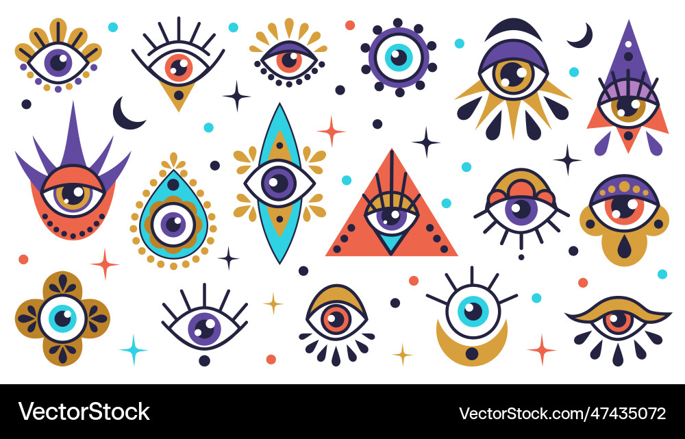 Magic eye evil symbols ra eyeballs flat doodle Vector Image