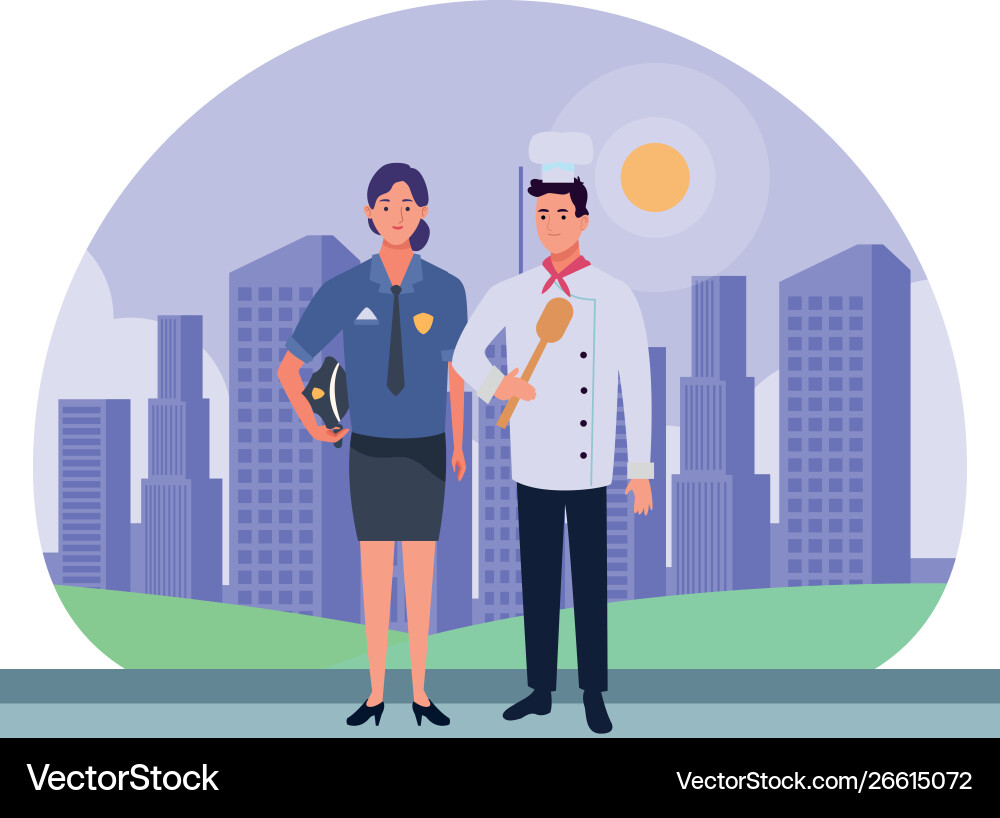 Professionals workers couple smiling cartoons Vector Image