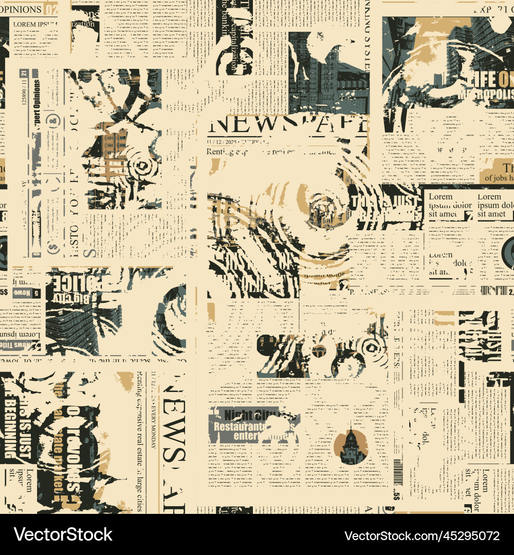 Seamless pattern with collage of newspaper Vector Image
