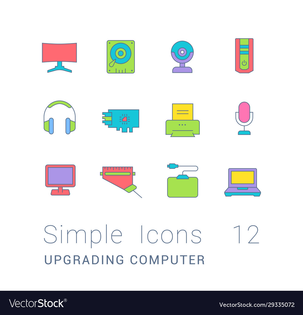 Set simple line icons upgrading computer Vector Image Set simple line icons upgrading computer Vector Image