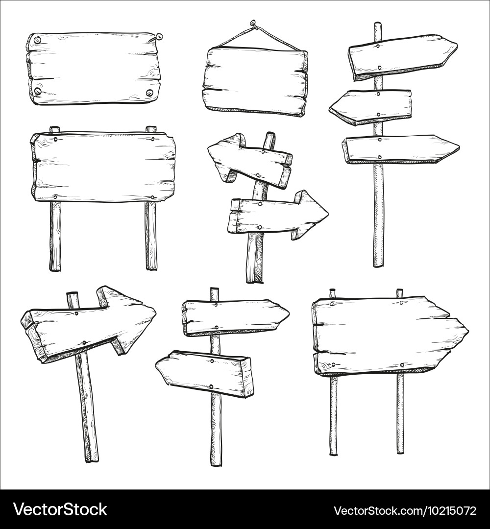 Sketch set signposts and signboards Royalty Free Vector