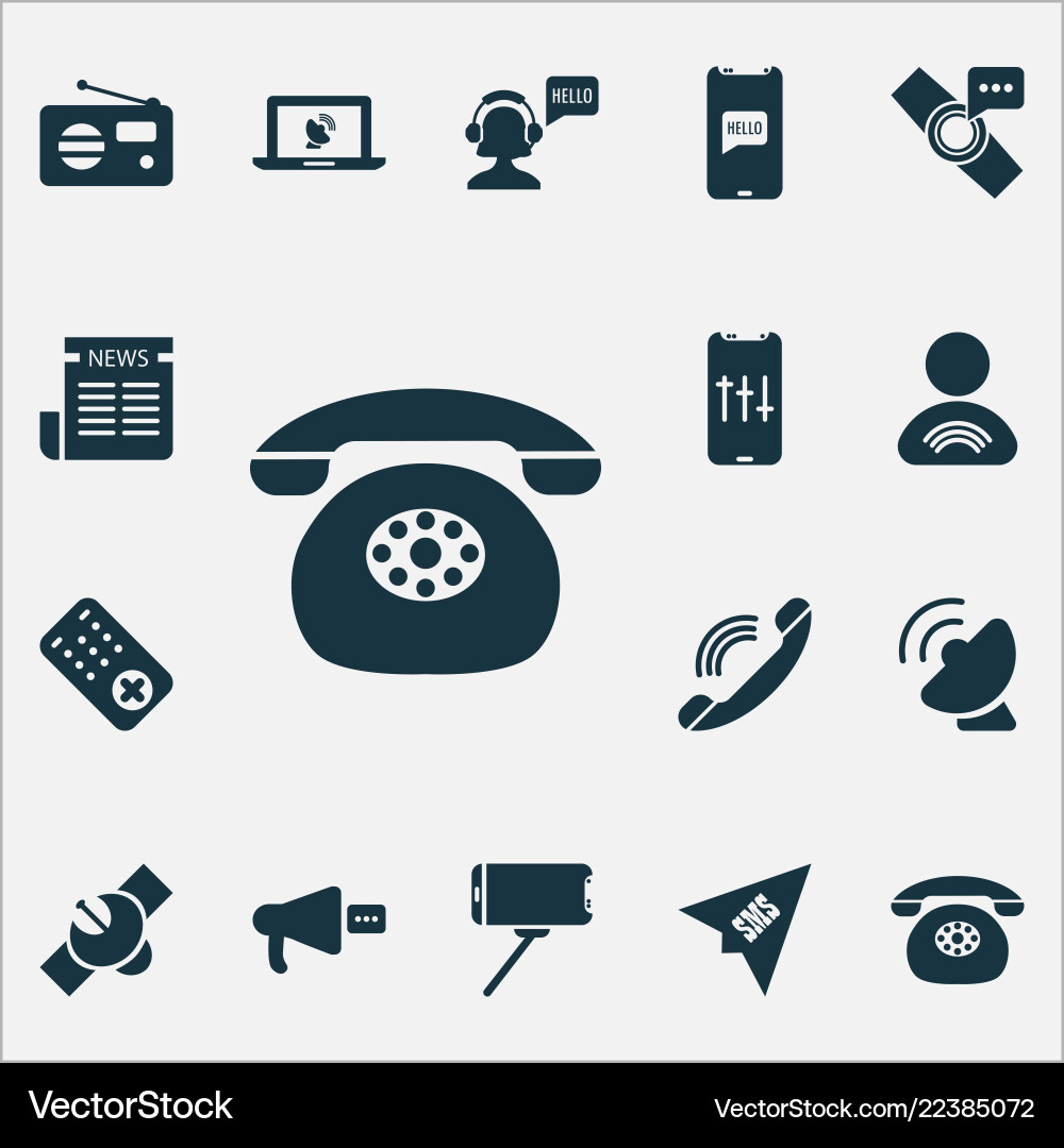 Telecommunication icons set with audio adjustment Vector Image