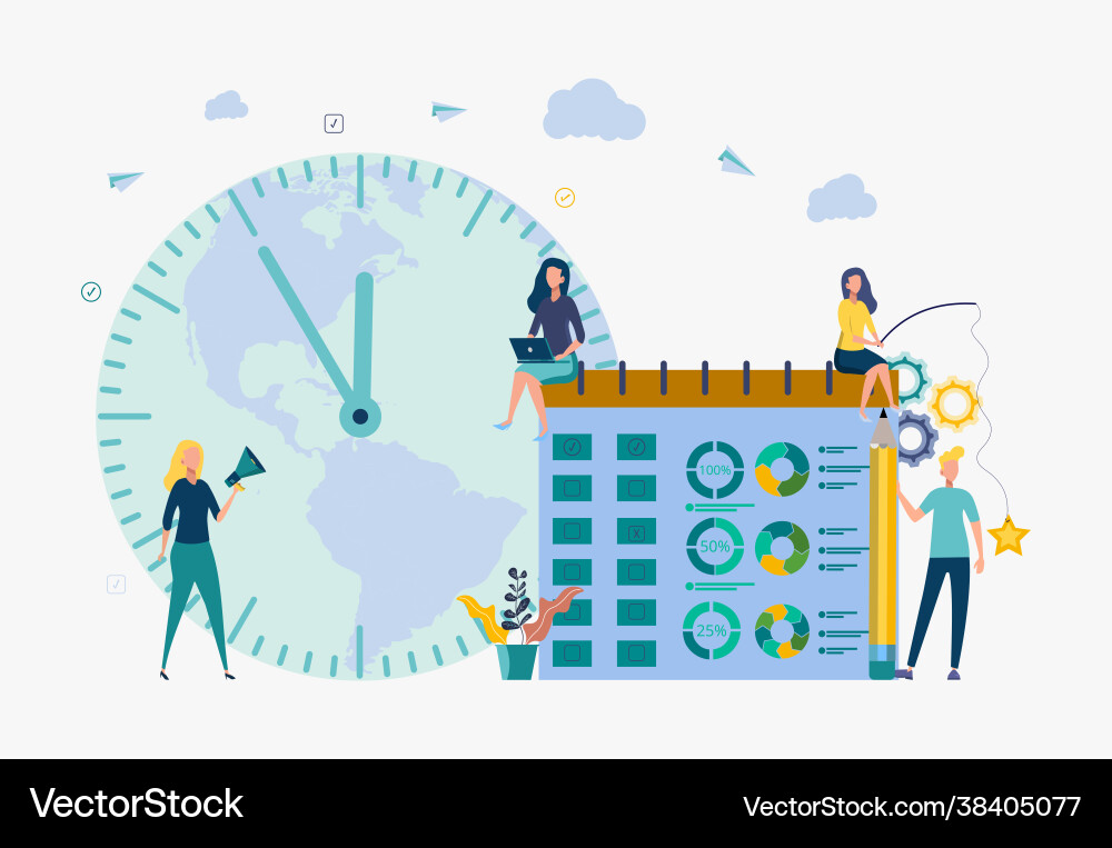 Colorful people make online graph in tablet Vector Image