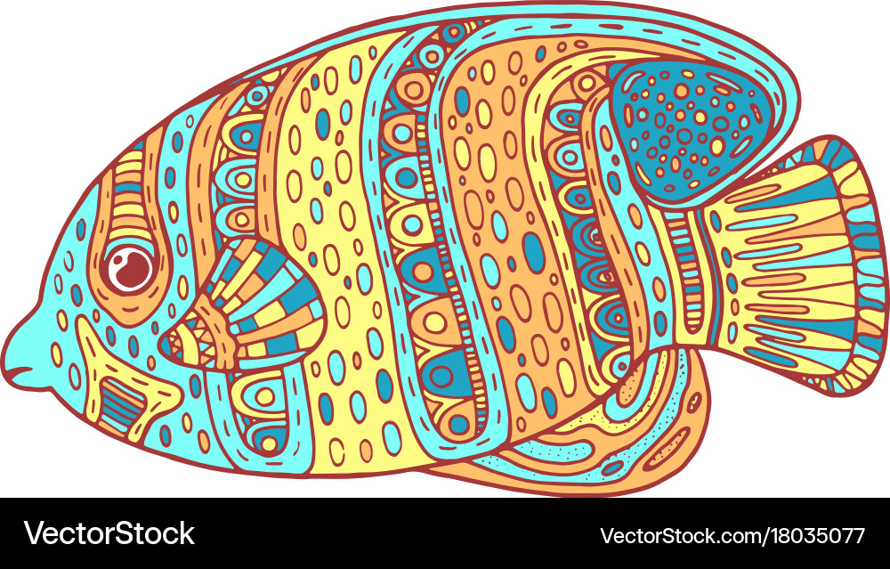 Doodle entangle fish zen art coloring page Vector Image