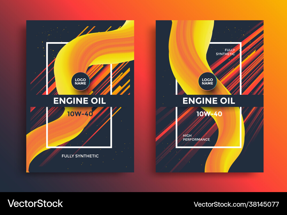 Engine oil package design with yellow fluid shapes