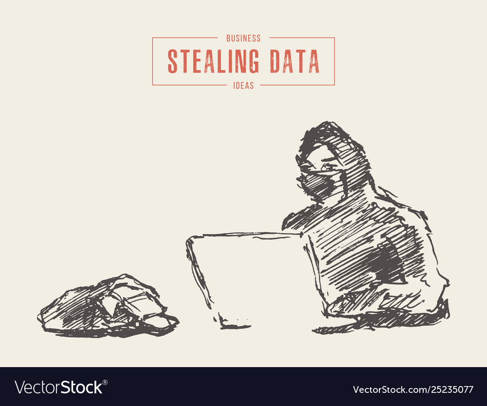 Hacker steals data computer cybercrime draw Vector Image