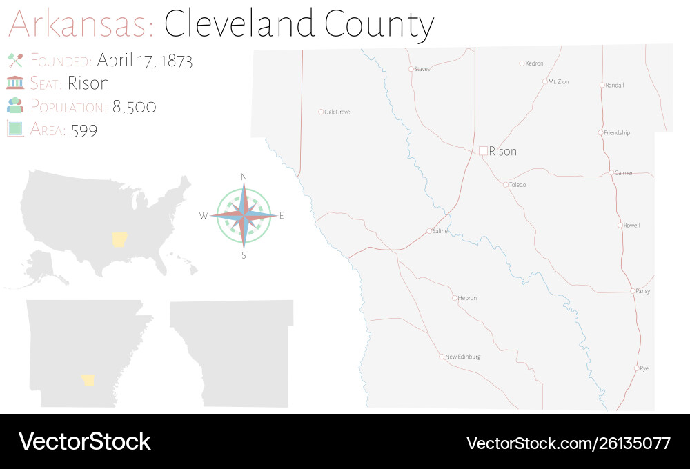 Map cleveland county in arkansas Royalty Free Vector Image