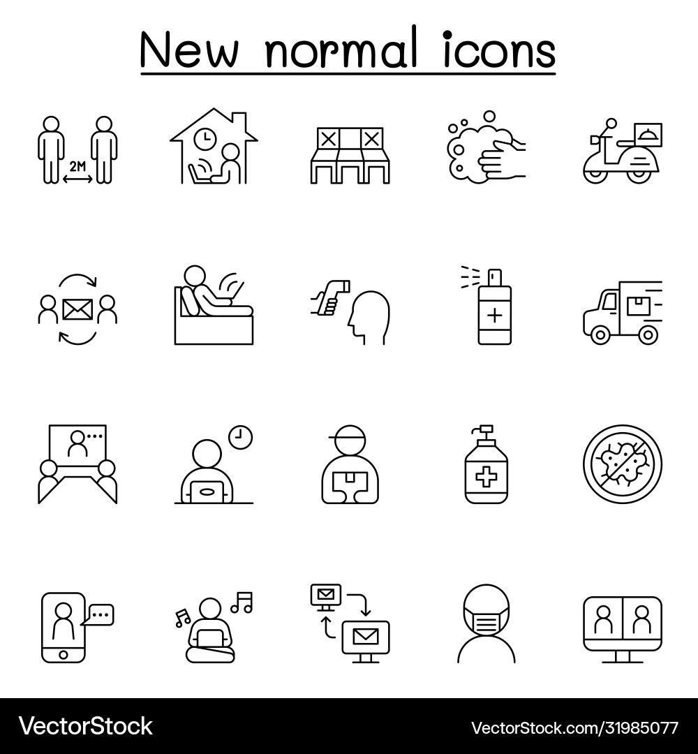 New normal icons set in thin line style Royalty Free Vector