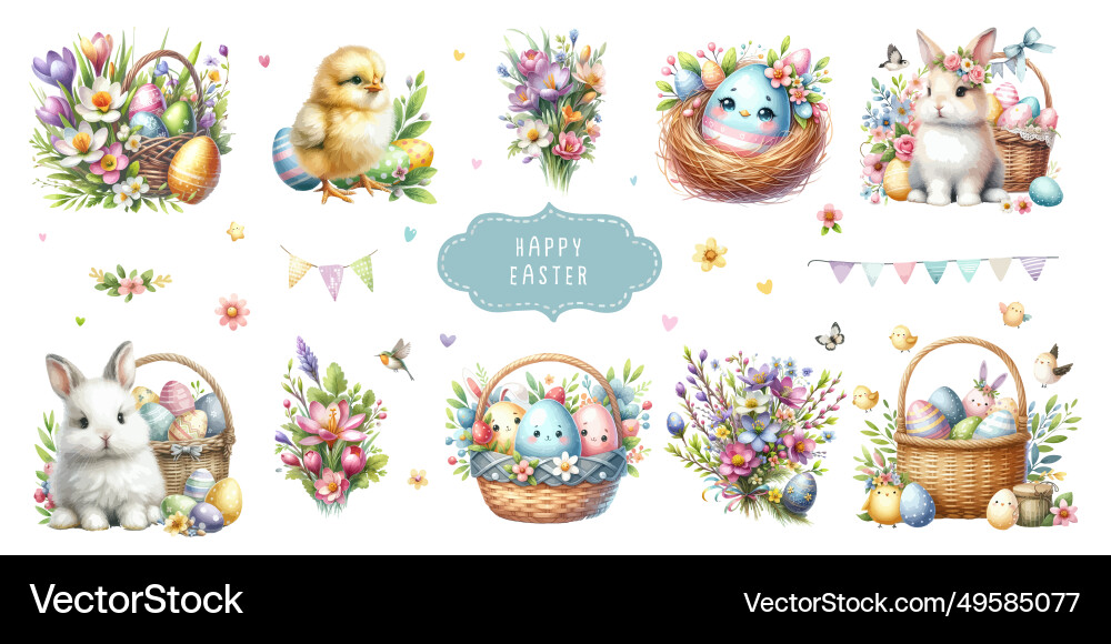Watercolor set of easter elements Royalty Free Vector Image