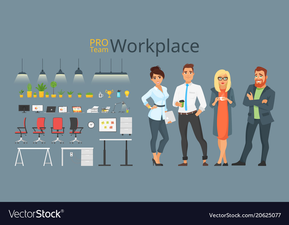 Workplace elements and characters Royalty Free Vector Image