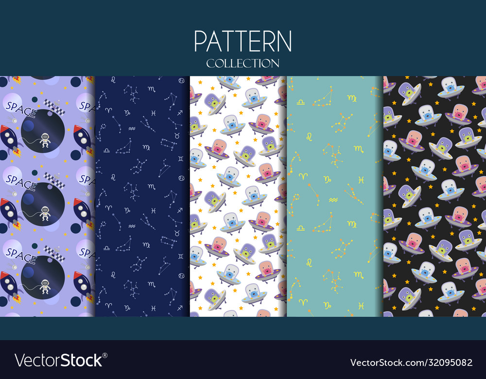 A set cosmic seamless patterns Royalty Free Vector Image